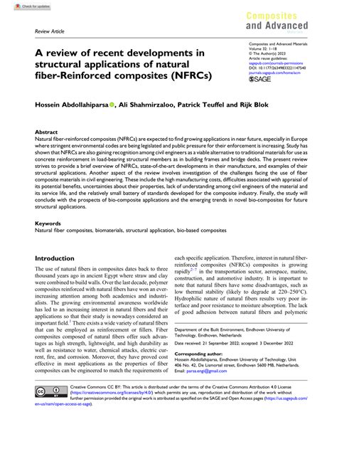 Pdf A Review Of Recent Developments In Structural Applications Of Natural Fiber Reinforced