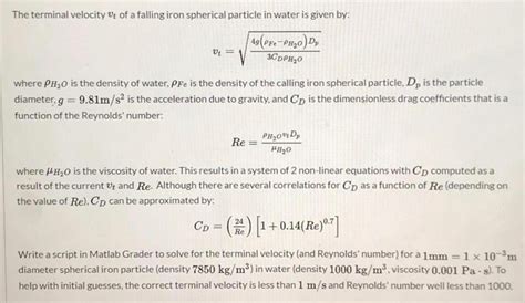 the terminal velocity vt of a falling iron spherical