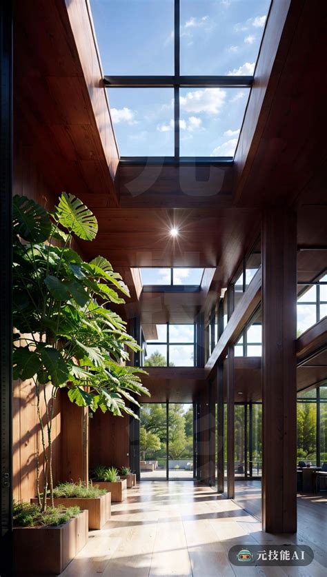 Ai提示词：在繁忙的城市中心，矗立着一座非凡的建筑杰作，融合了现代主义和功能主义，体现了概念和实验设计。这座建筑的灵感来自植物园，与周围环境无缝融合，很像与外部竞争的玻璃纤维。建筑的混合屋顶