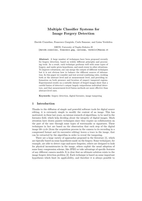 Pdf Multiple Classifier Systems For Image Forgery Detection
