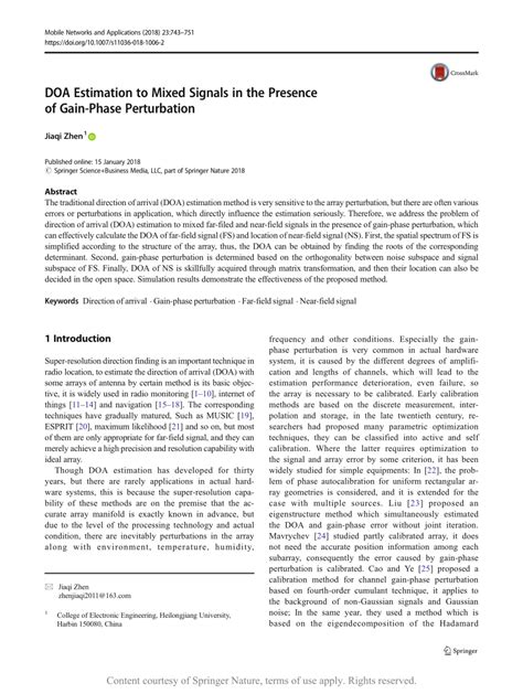 Doa Estimation To Mixed Signals In The Presence Of Gain Phase Perturbation Request Pdf