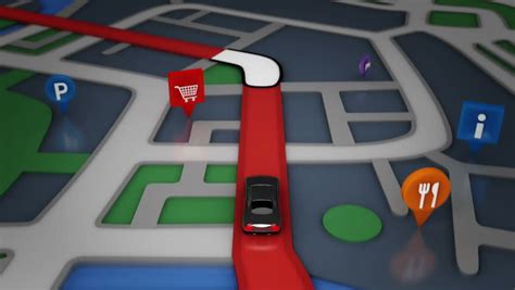 Gps Road Map Animation Loop Following A Vehicle Along A Route Marked By Global Positioning