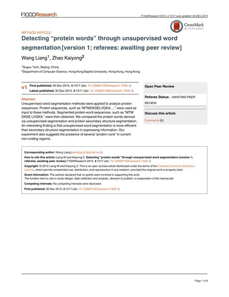 Pdf Detecting “protein Words” Through Unsupervised Word Segmentation