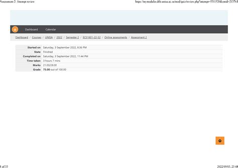 Assessment 2 Attempt Review Started On Saturday 3 September 2022 8 36 PM State Finished