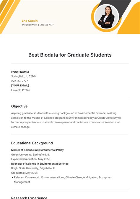 Free Student Biodata Template To Edit Online