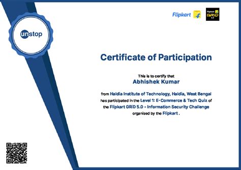 Abhishek Flipkart Grid Btech In Cse Certificate Of Participation