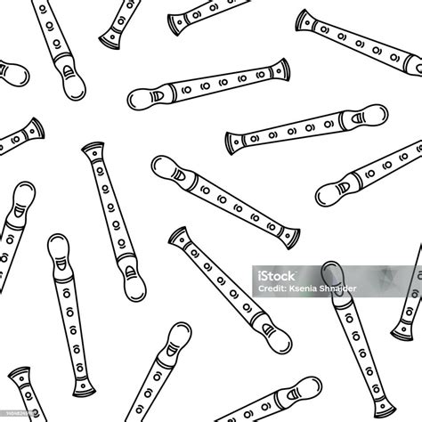 플룻 이음새가 없는 벡터 패턴 손으로 그린 나무 또는 금속 악기 흰색 배경에 격리 된 파이프 클래식 멜로디 민속을위한 전통 장비 웹을 위한 배경 Classical