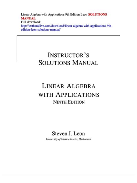 Linear Algebra With Applications 9th Edition Leon Solutions Manual Pdf System Of Linear