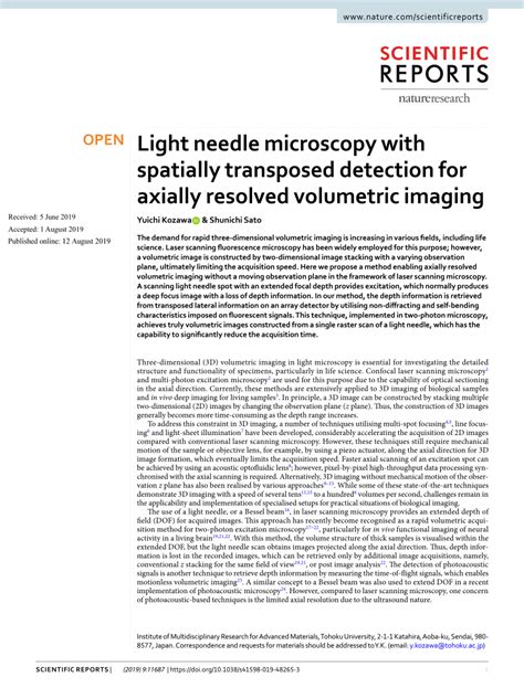 Pdf Light Needle Microscopy With Spatially Transposed Detection For Axially Resolved