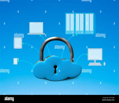 Cloud Shape Lock With Computing Devices Blue Background Stock Photo Alamy