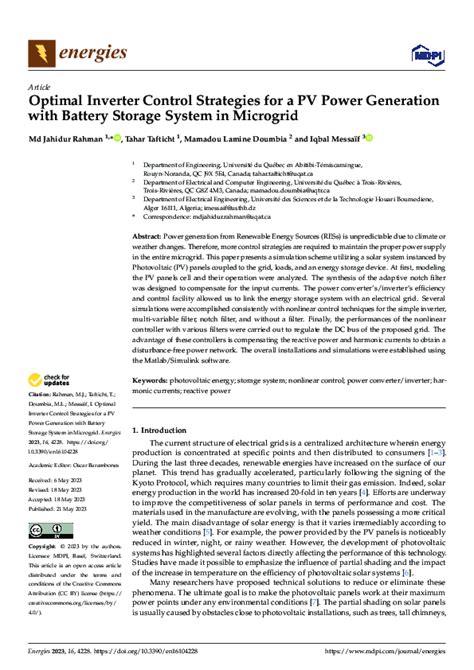 Pdf Optimal Inverter Control Strategies For A Pv Power Generation With Battery Storage System