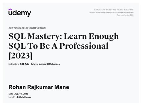 rohan mane on linkedin udemy course completion certificate