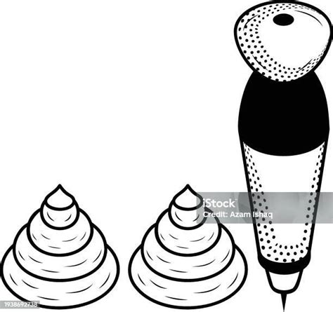 착빙 총 세트 등각 투영 개념 Pipping Bag 와 노즐 팁 손으로 그린 벡터 빵집 와 빵집 와 빵집 그림 음식 준비 와 부엌 기구 밑그림 요리 낙서 스톡 일러스트