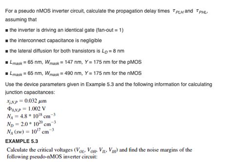 For A Pseudo Nmos Inverter Circuit Calculate The