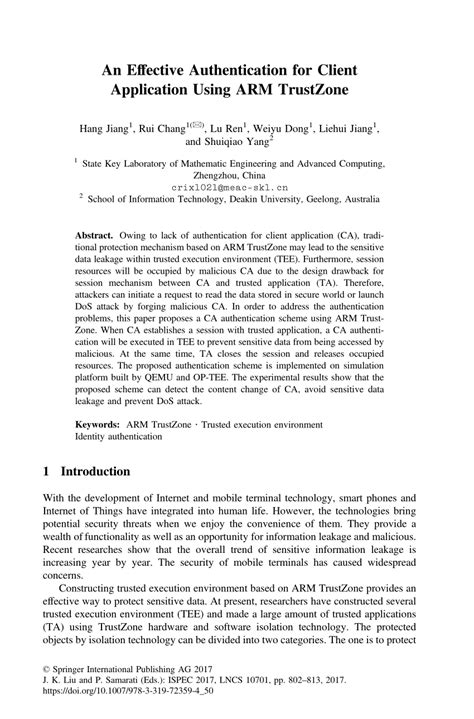 Pdf An Effective Authentication For Client Application Using Arm Trustzone