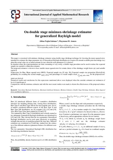 Pdf On Double Stage Minimax Shrinkage Estimator For Generalized Rayleigh Model