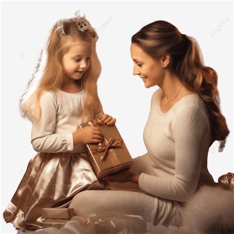 Madre E Hija En La Sala De Estar PNG dibujos Niña Dando Regalo A Mamá En Nochebuena Regalo De