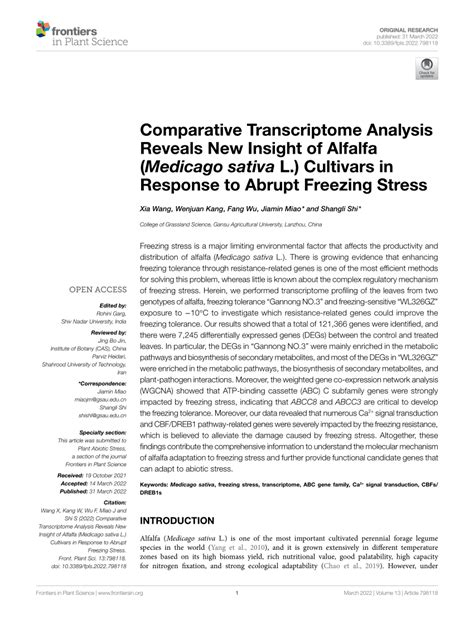 Pdf Comparative Transcriptome Analysis Reveals New Insight Of Alfalfa