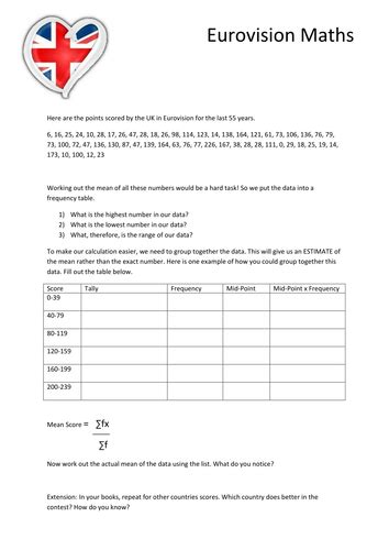 estimated mean of grouped discrete data worksheet teaching resources