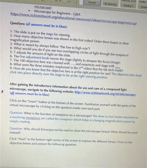 Solved Microscope For Beginners Q A Https Uww Chegg