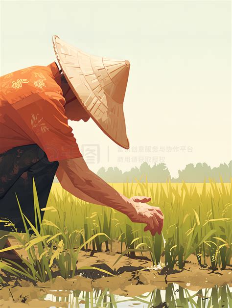 白昼ai数字艺术 手绘卡通戴草帽的农民伯伯在田地里干活 Ai平面元素免费下载png格式2784像素编号70685589 千图网