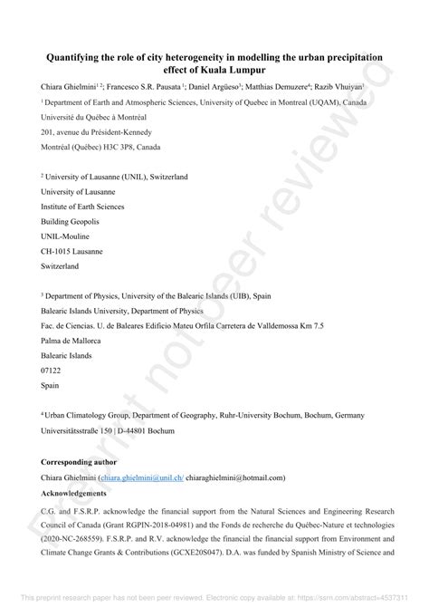 Pdf Quantifying The Role Of City Heterogeneity In Modelling The Urban Precipitation Effect Of