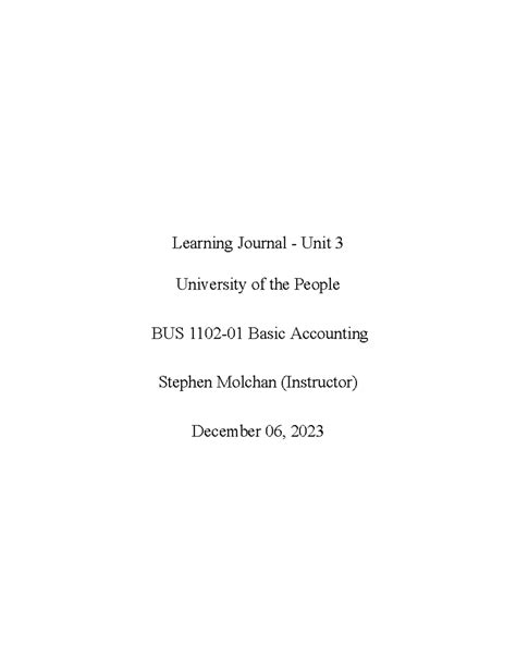 Bus 1102 Learning Journal Analysis Of Financial Statements Unit 3