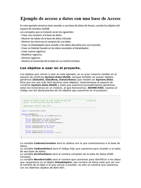 Ejemplo De Acceso A Datos Con Una Base De Access Conexion A Datos