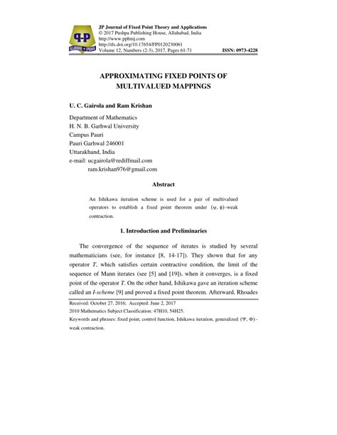 Pdf Approximating Fixed Points Of Multivalued Mappings