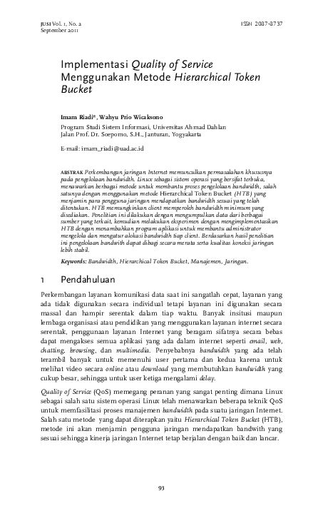 Pdf Implementasi Quality Of Service Menggunakan Metode Hierarchical Token Bucket