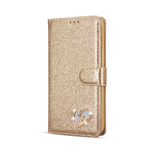 Glitter Powder Love Leather Phone Case For Iphone 12 Gold