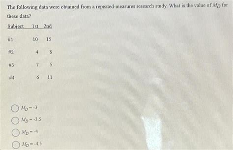 [answered] The Following Data Were Obtained From A Repeated Measures