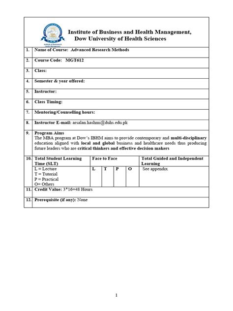 Advanced Research Methods Course Outline Download Free Pdf