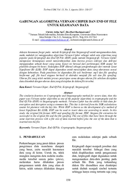 Gabungan Algoritma Vernam Chiper Dan End Of File Untuk Keamanan Data