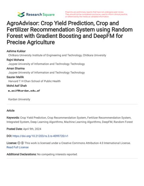pdf agroadvisor crop yield prediction crop and fertilizer