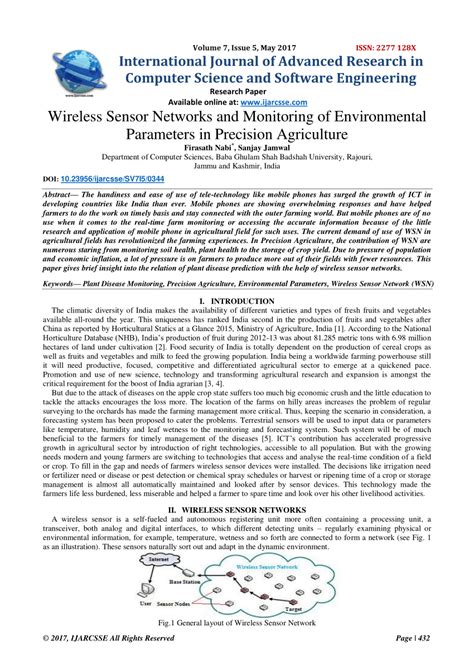 Pdf Wireless Sensor Networks And Monitoring Of Environmental Parameters In Precision Agriculture