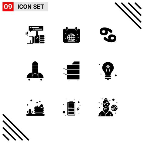 Set Of 9 Modern Ui Icons Symbols Signs For Space Science Globe Rocket
