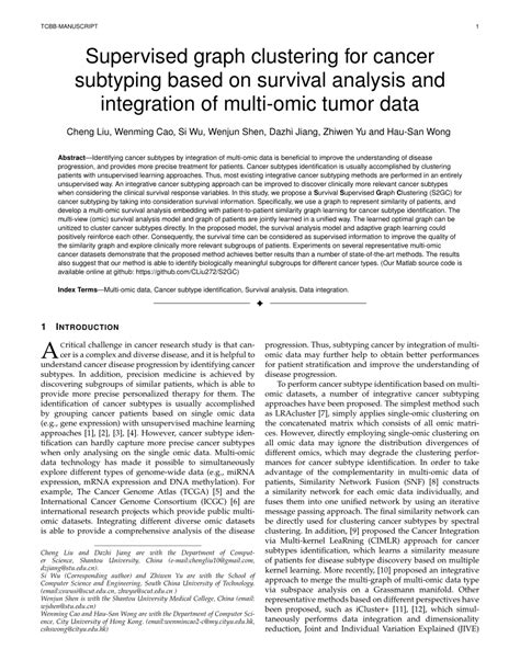 Pdf Supervised Graph Clustering For Cancer Subtyping Based On