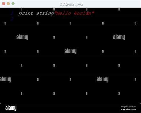Ocaml Language Hello World Program Sample In Editor Window Illustration