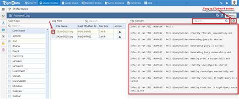 frontend logs rightdata