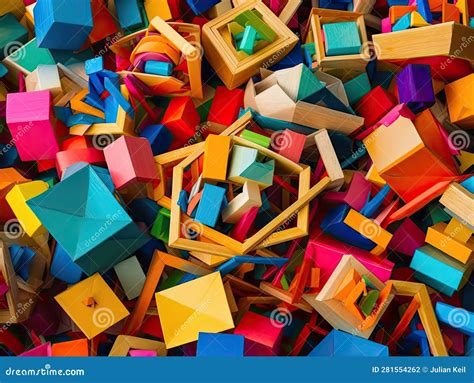 Colorful Abstract Geometric Shapes Interlocked And Overlapping Stock