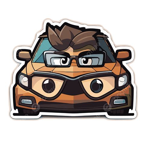 안경에 자동차 남자의 만화 일러스트 스티커 벡터 고립 된 자동차의 만화 앞 스티커 디자인 상표 만화 일러스트 Png 일러스트 및 벡터 에 대한 무료 다운로드