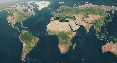 World Map Showing Continents Oceans And Land Elevation Stock