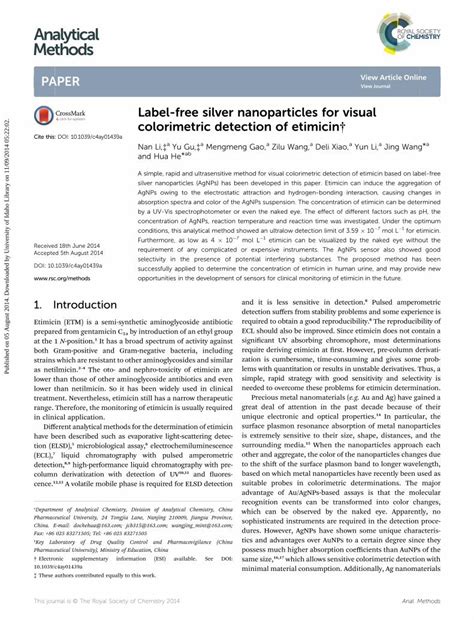 Pdf Label Free Silver Nanoparticles For Visual Colorimetric Detection Of Etimicin Dokumentips