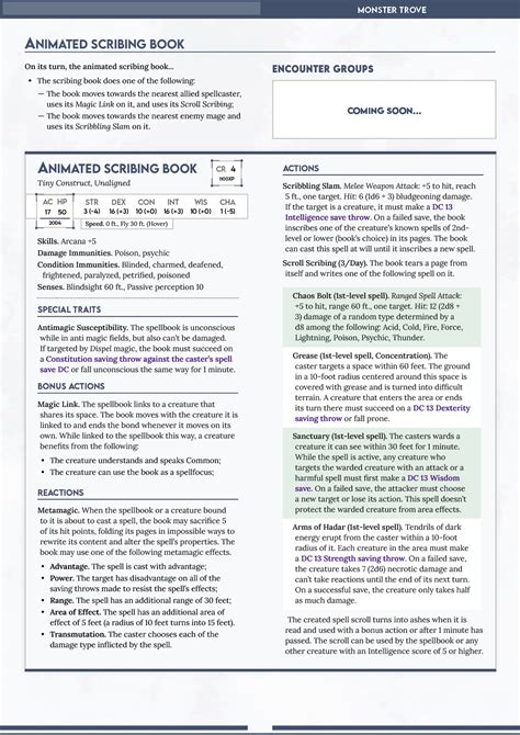 Animated Spellbook 3 Variants From Cr 1 To 6 With Tactics Lore And