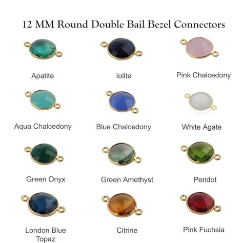 Double Bail Loop Connectors 12 Mm Round Shape Birthstone Bezel Connectors Gold Plated Bezel