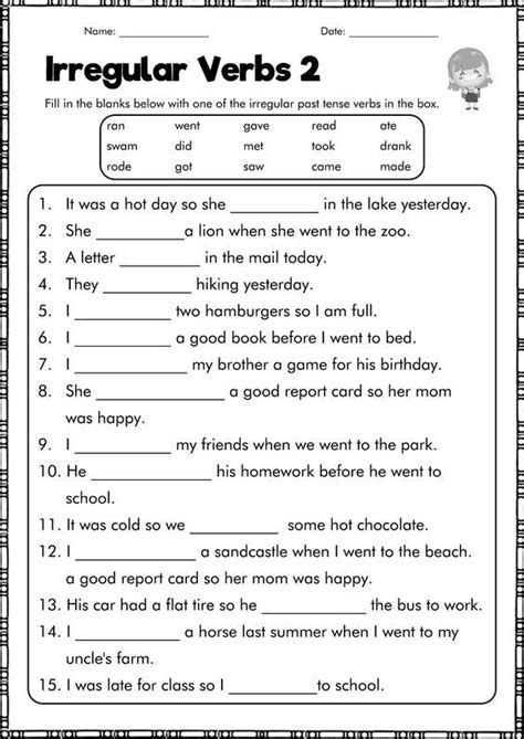 Past Tense Verb Worksheets 2nd Grade