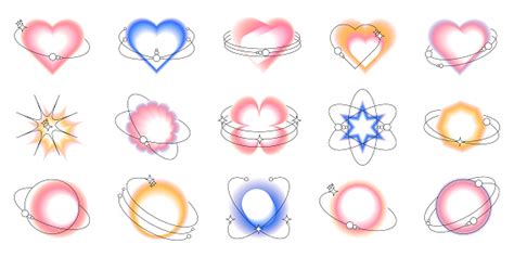 흐릿한 아우라 그라데이션 요소 다채로운 부드러운 그라데이션 흐림 원 심장 별 지구 흐림 효과 벡터 세트가 있는 다양한 기하학적 모양 물이 튀는에 대한 스톡 벡터 아트 및