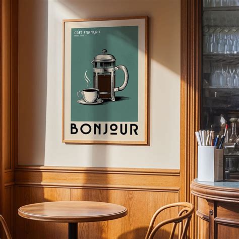 French Press Coffee Poster Coffee Bar Art Print Modern Kitchen Wall