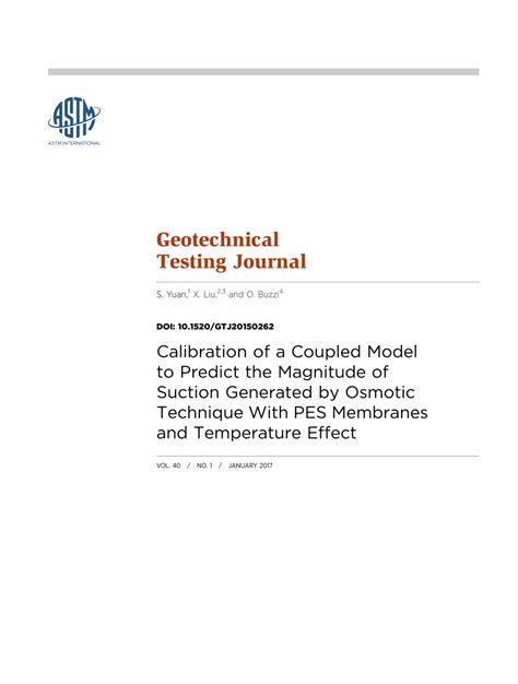 Pdf Calibration Of A Coupled Model To Predict The Magnitude Of Suction Generated By Osmotic